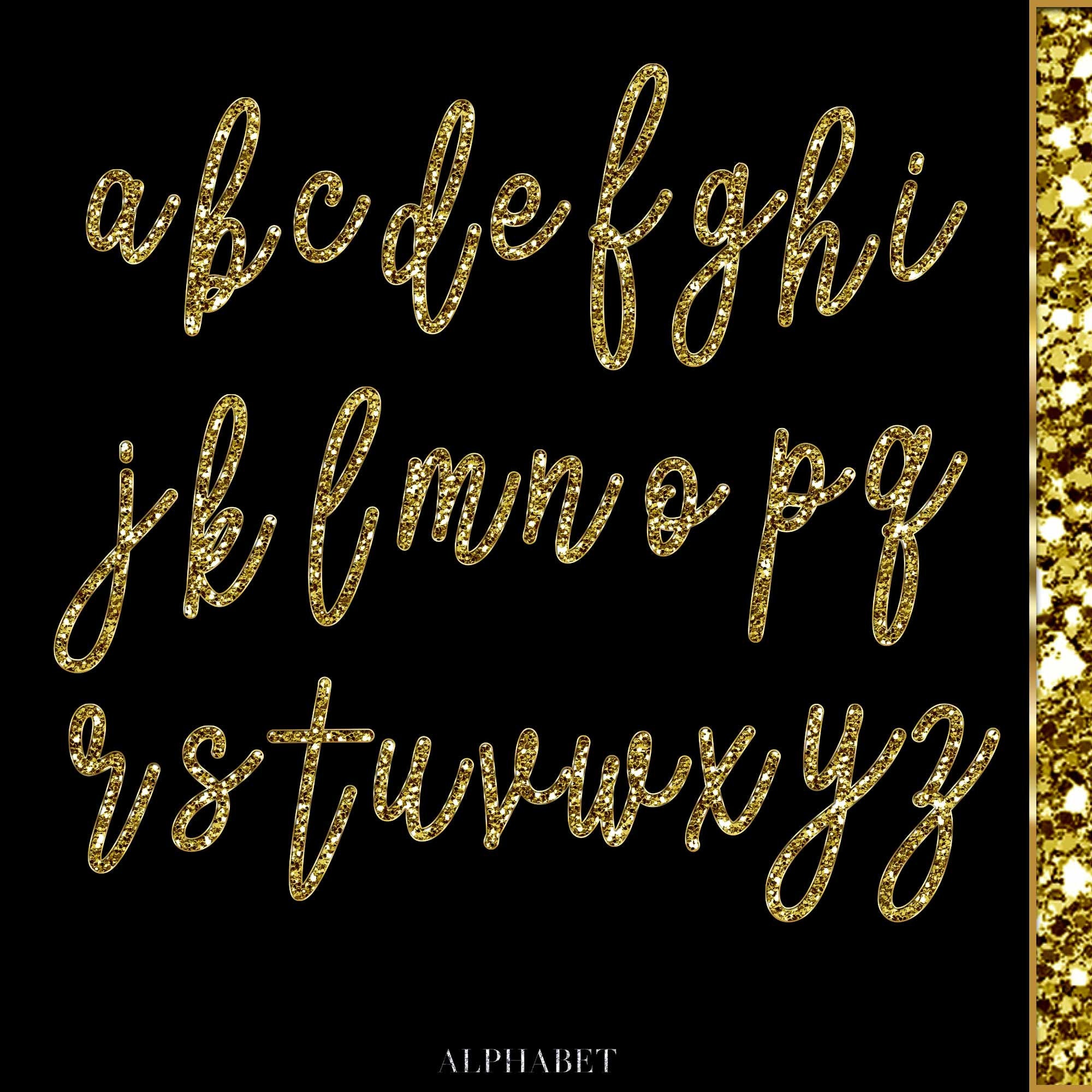 Script Doodle Alphabet Clip Art, Gold Chunky Glitter Alphabet, Gold ...