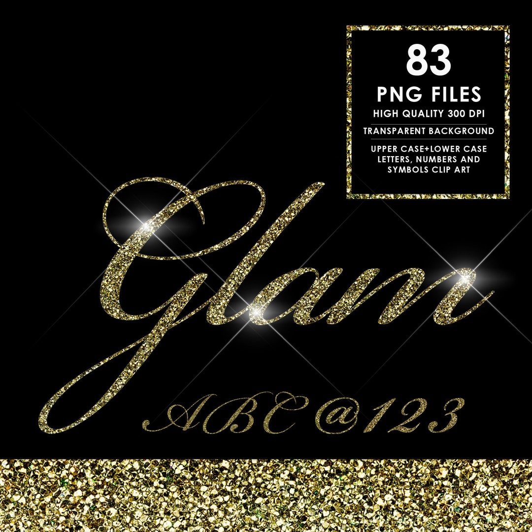 Gold Glitter Alphabet Clipart, Script Diamond Alphabet PNG, Bling ...