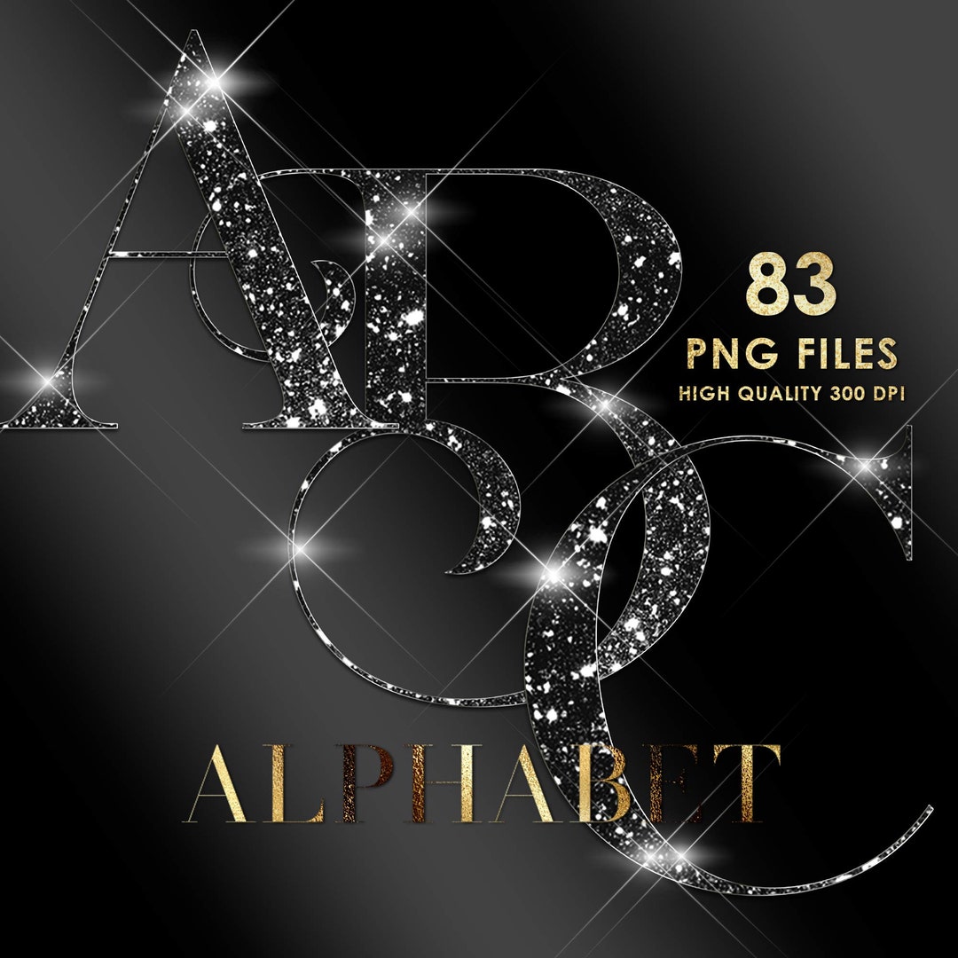 Glitter Black Alphabet PNG Clipart, Sparkling Black Letters, Bling ...