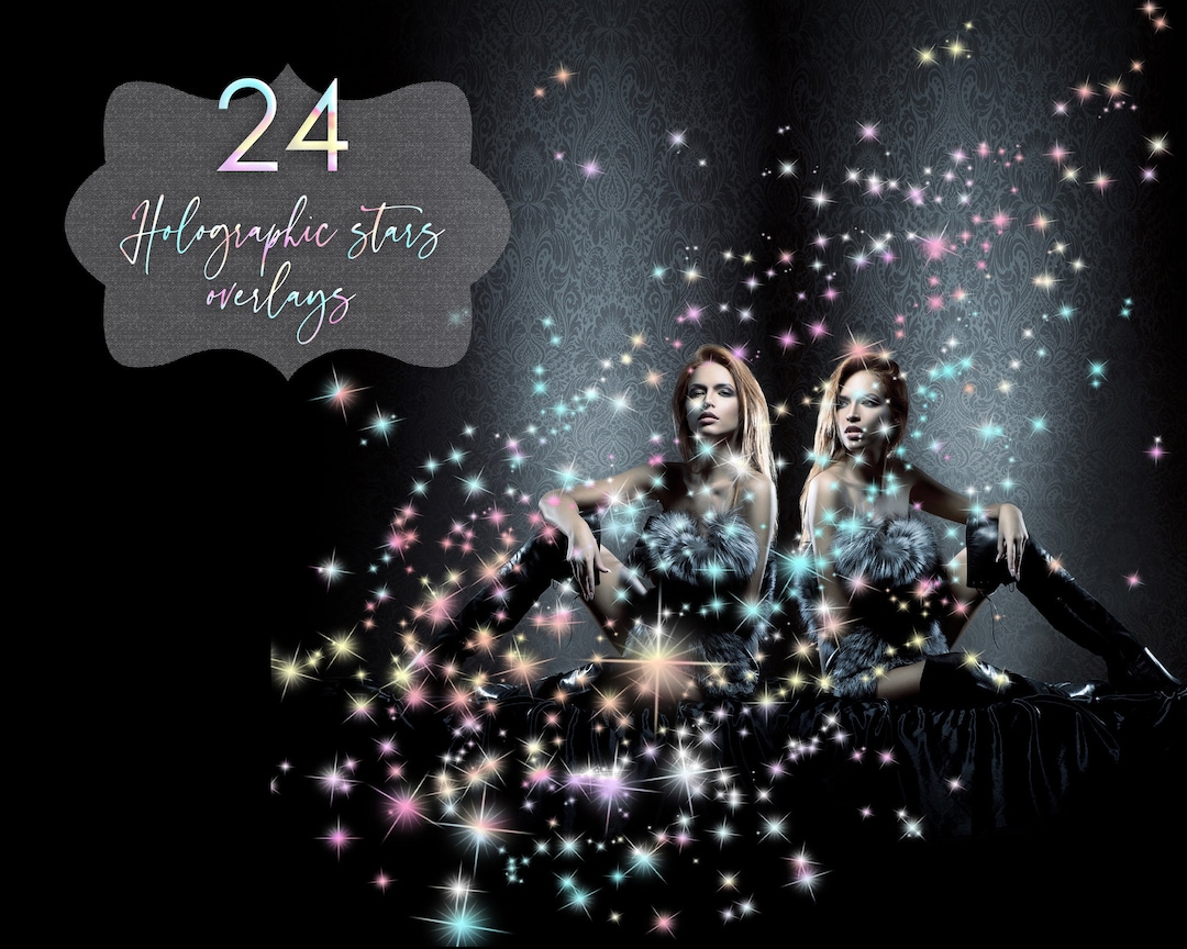 Holographic Stars Glitter Overlay PNG, Sparkle Clipart (commercial Use ...