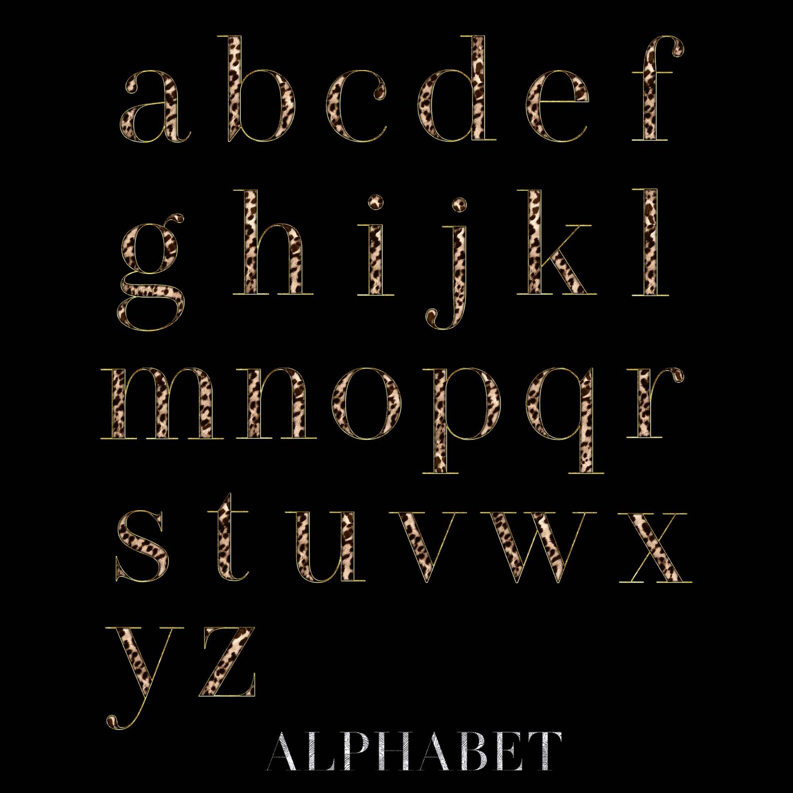 Leopard Pattern Alphabet Png Clip Art, Animal Skin Letters, Gold Chrome ...