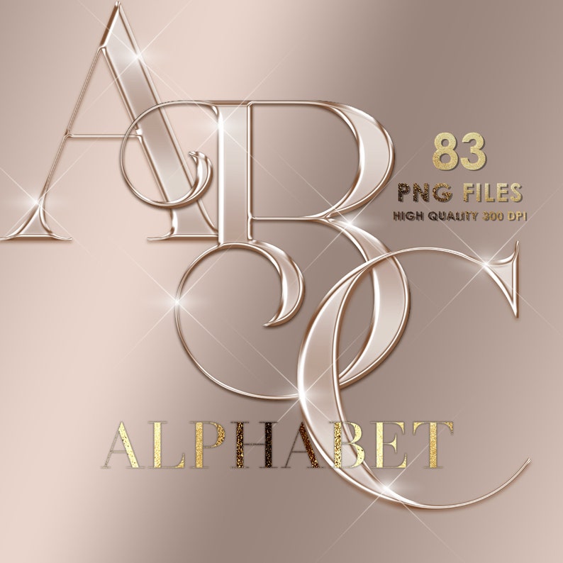 Rose Gold Alphabet PNG, Rose Gold Chrome Alphabet Clipart, Metallic ...