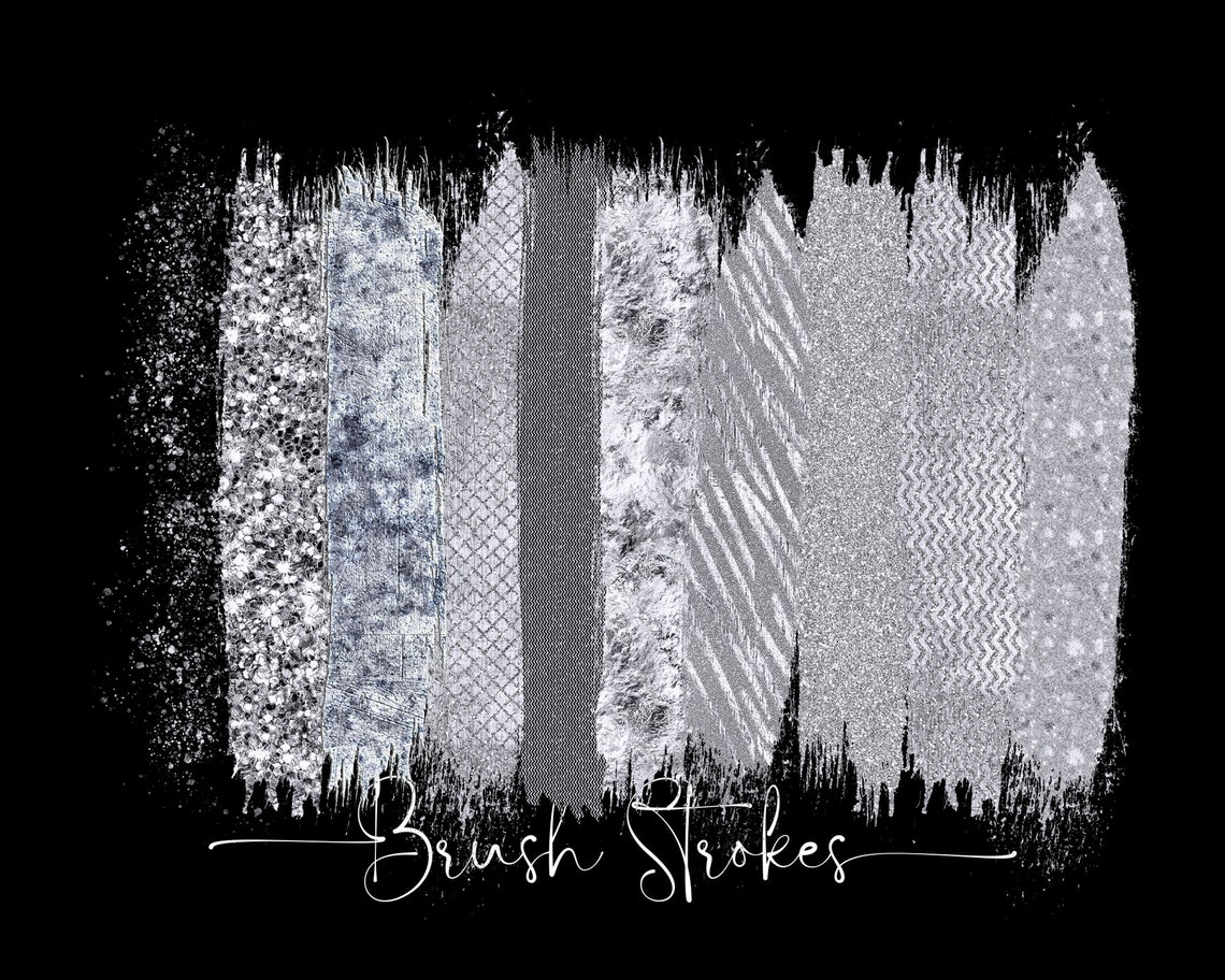 Silver Brush Strokes Clipart Silver Foil Glitter Silver - Etsy