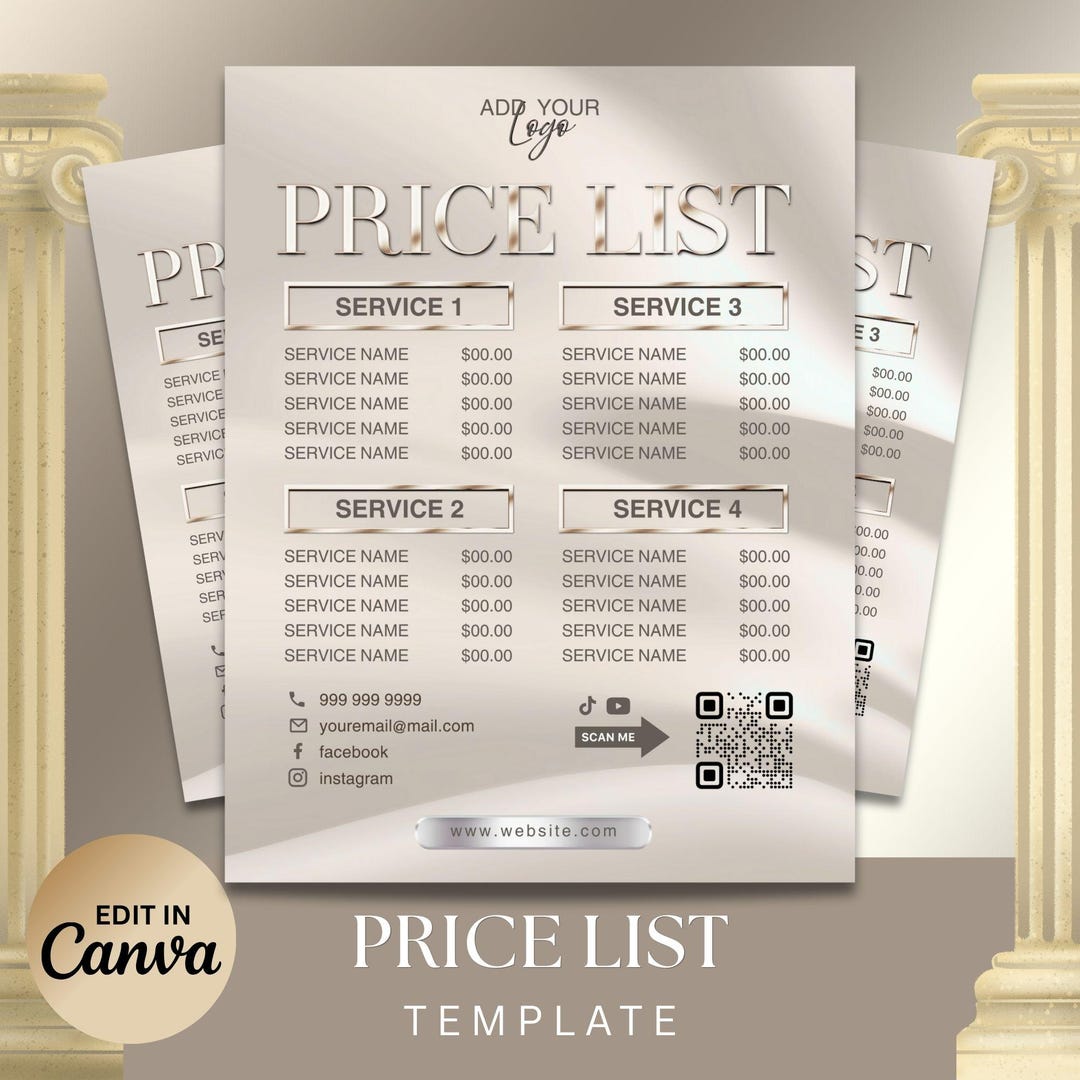 Editable Gold Price List Template, Canva Template, DIY Price List Flyer ...