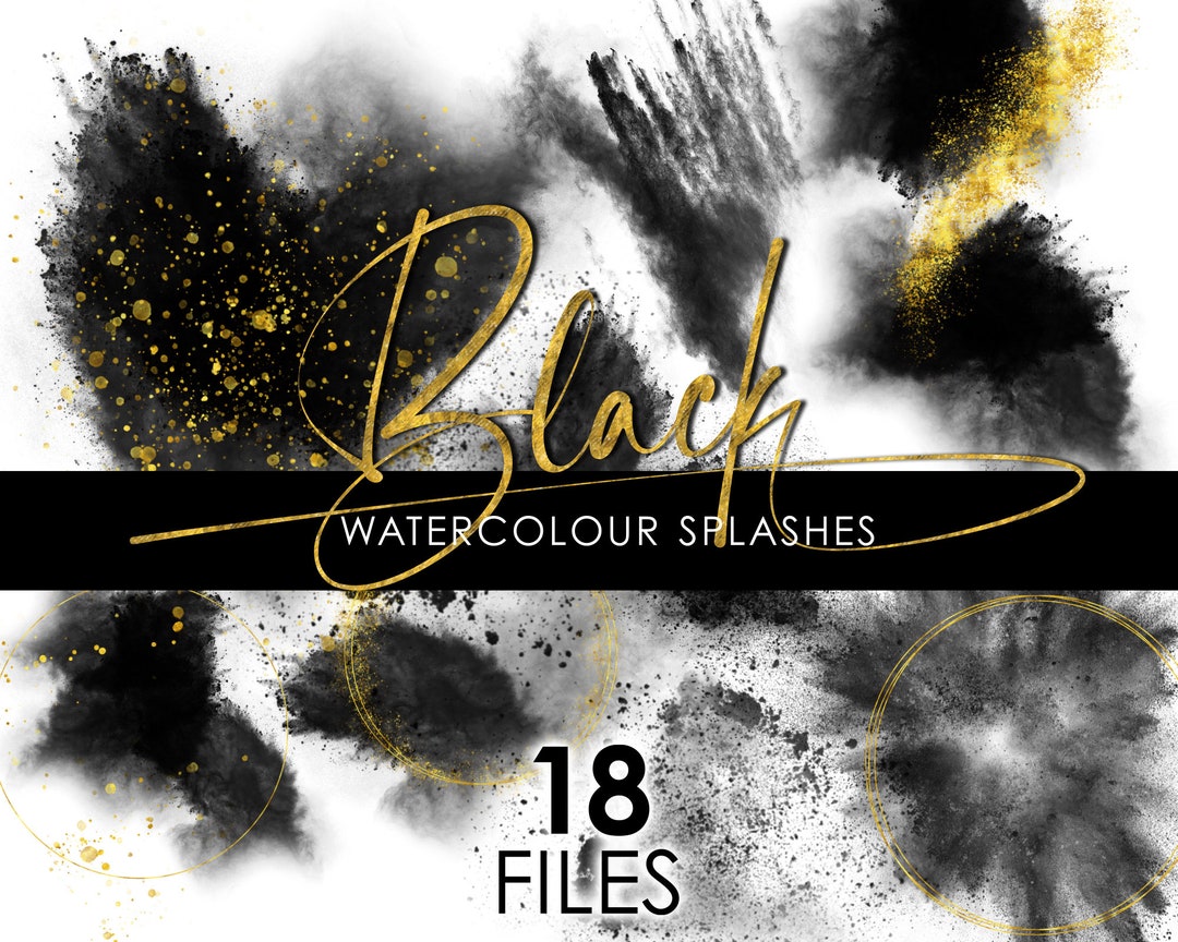Black Watercolor Clipart, Black Splashes, Watercolour Splotches ...