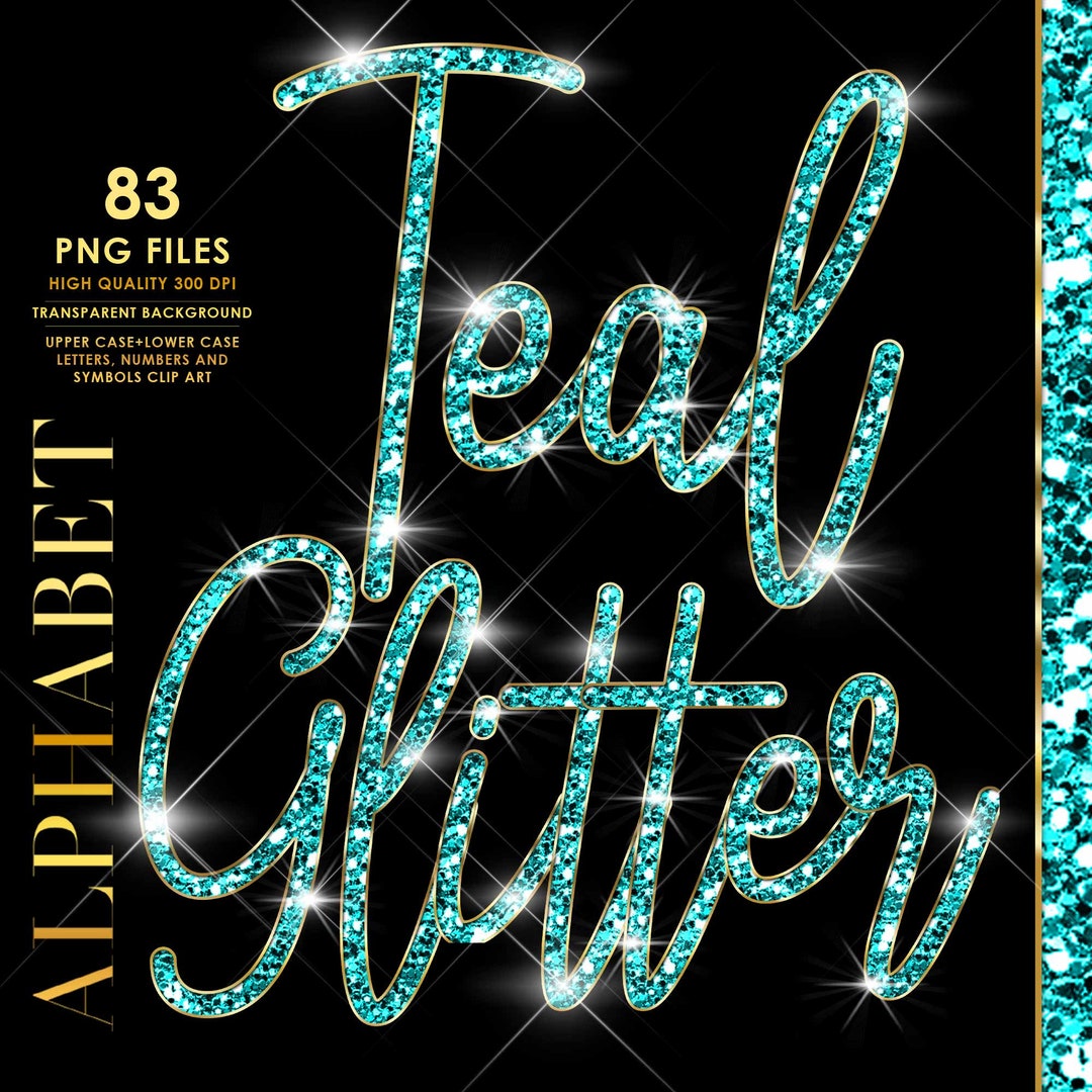 Teal Script Doodle Alphabet Png Clip Art, Blue Cursive Glitter Letters ...