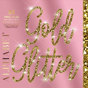 Script Doodle Alphabet Clip Art, Gold Chunky Glitter Alphabet, Gold ...