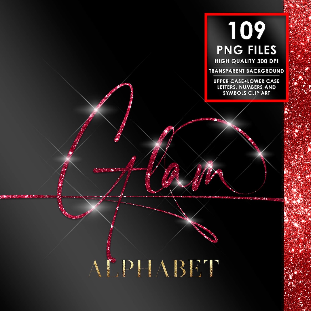 Glitter Alphabet Clipart, Red Alphabet PNG, Sparkling Letters, Cursive ...