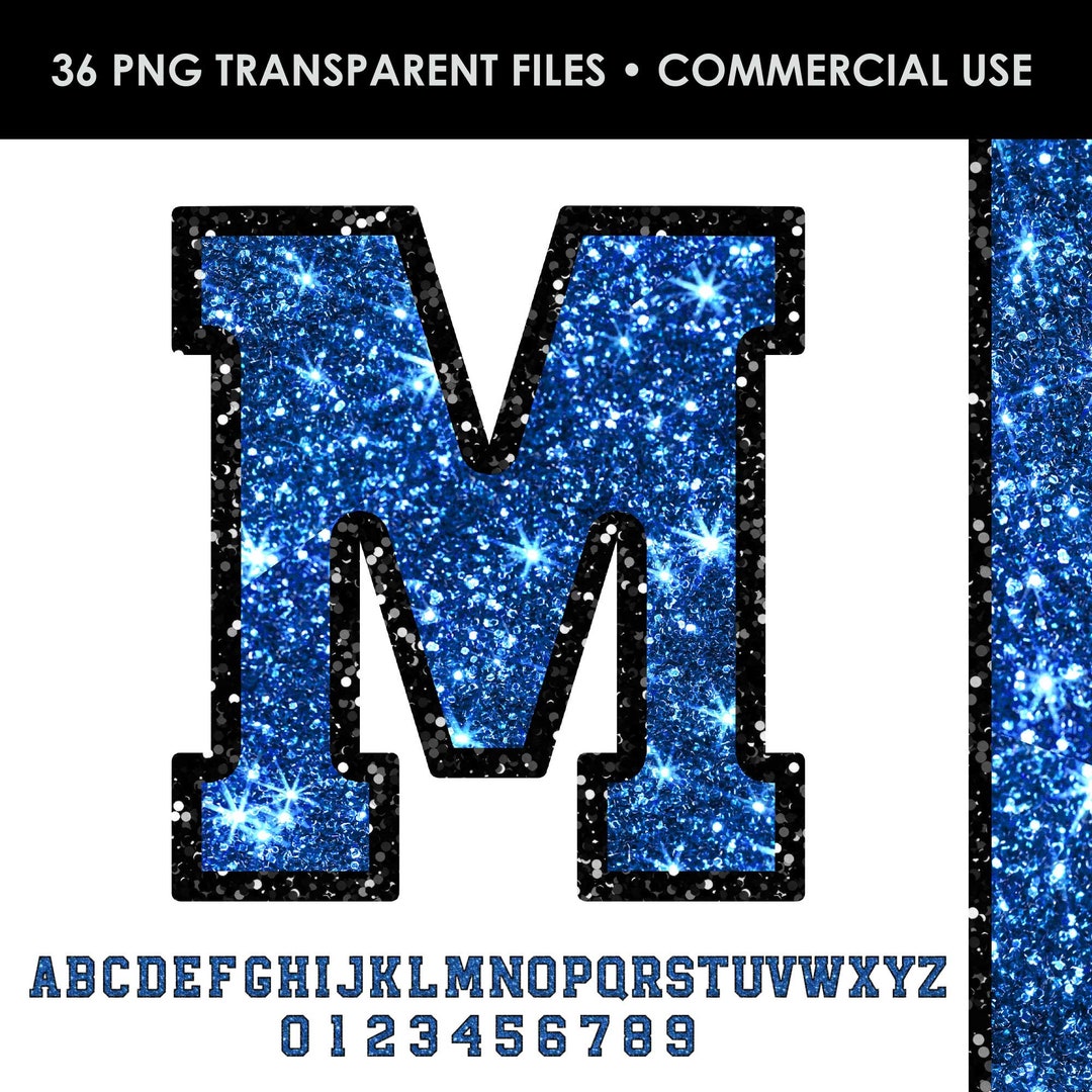 Glitter Sport Alphabet Png Clip Art, Blue and Black Glitter Alphabet ...