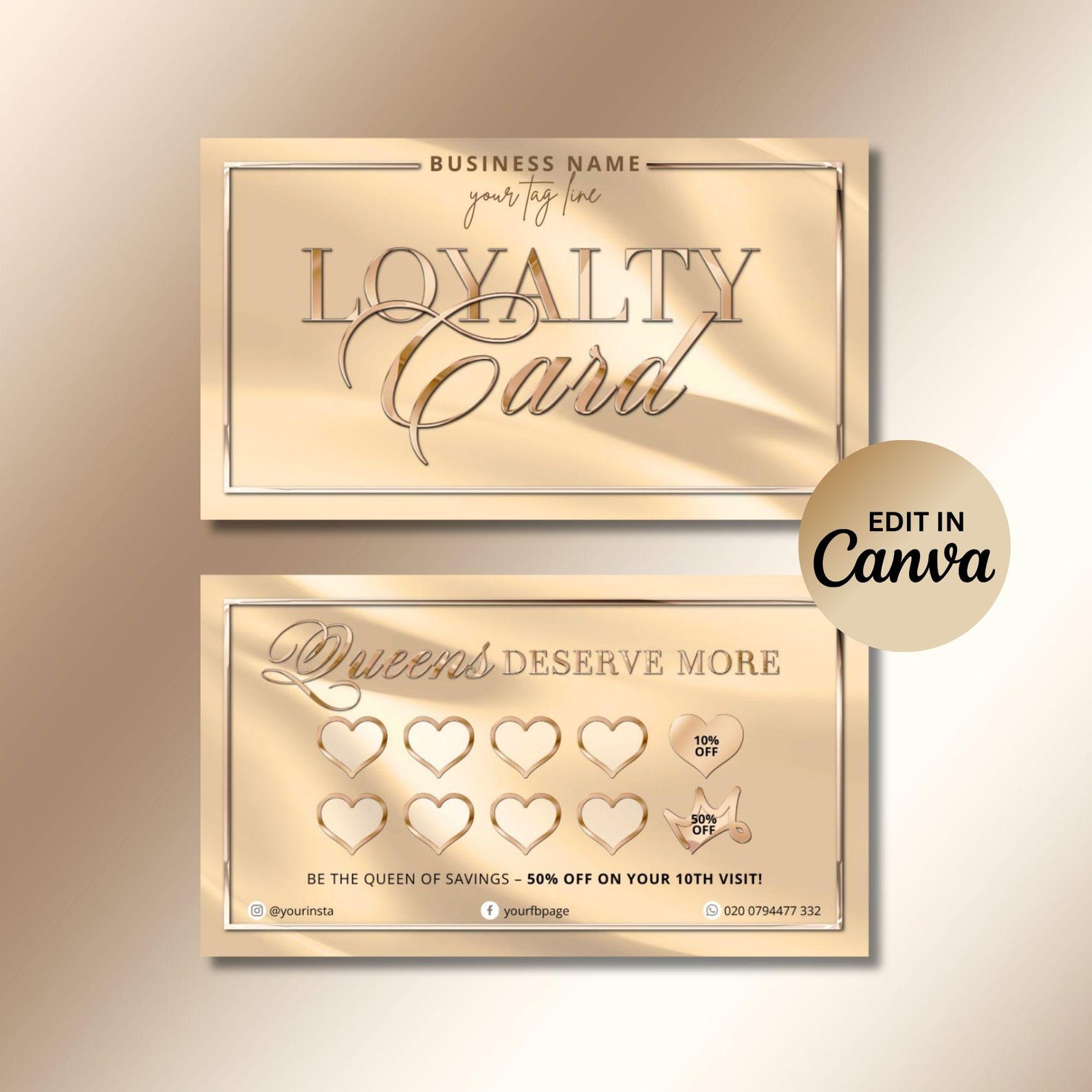 Luxury Gold Loyalty Card Template, Elegant Loyalty Card DIY, Rewards ...