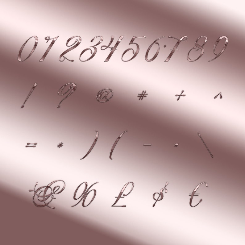 Chrome Cursive Alphabet Clipart, Rose Gold Alphabet PNG, Glitter, Foil ...