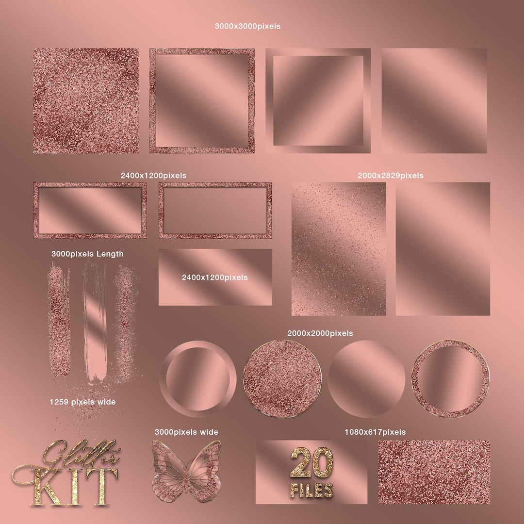 Rose Gold Branding Kit Bundle, Rose Gold Background, Glam Frames Png ...