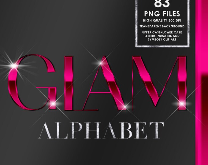 Pink Foil Alphabet Clip Art, 3D Glitter Chrome Letters, Pink Foil ...