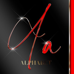 Red Chrome Alphabet Clipart, Red Alphabet PNG, Metallic Letters, Script ...