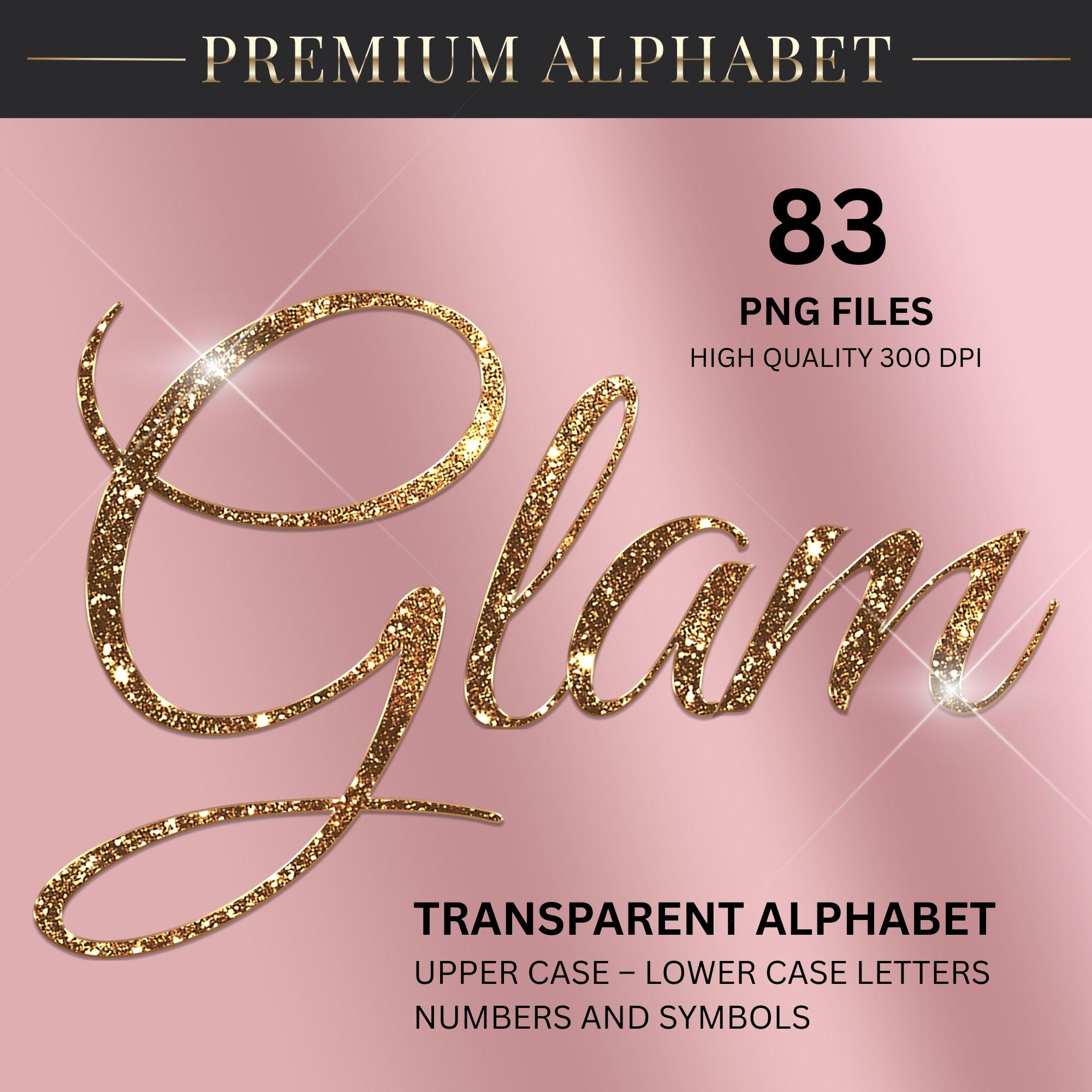 Glitter Gold Alphabet PNG Clip Art, Cursive Font Letters (digital ...