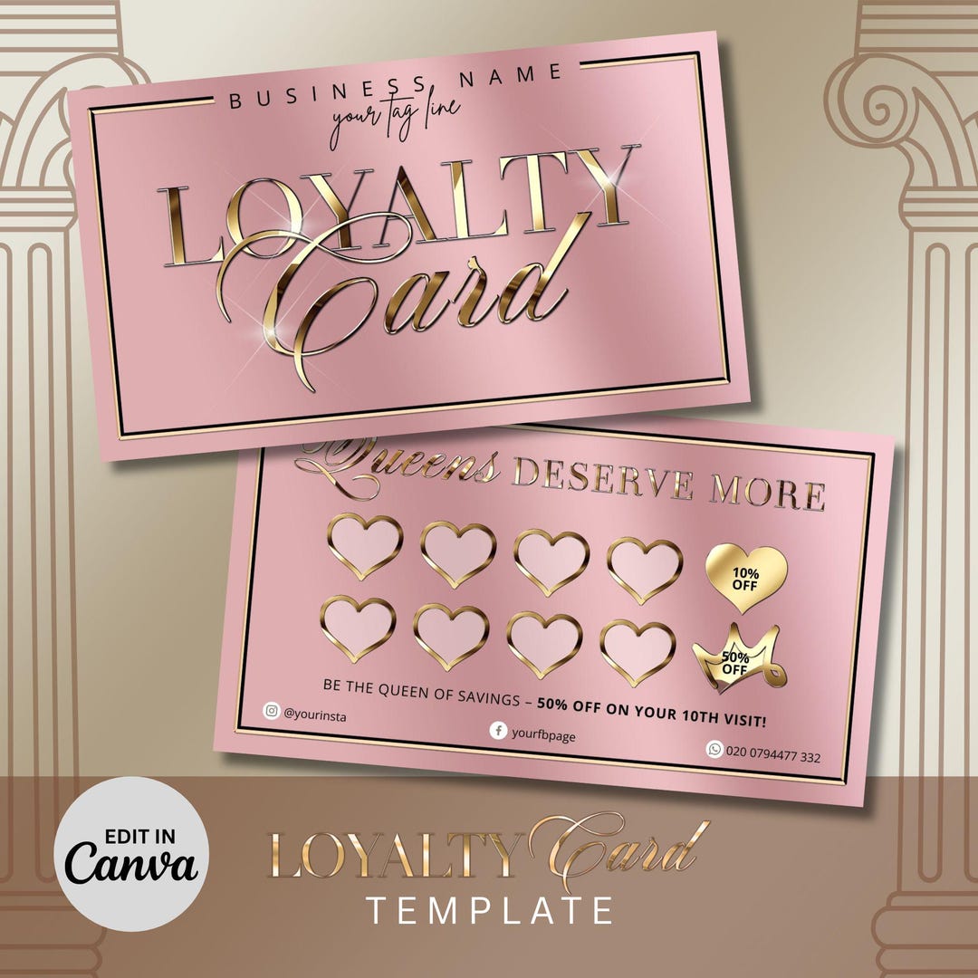 Pink and Gold Loyalty Card Template, Cosmetics Loyalty Card DIY ...