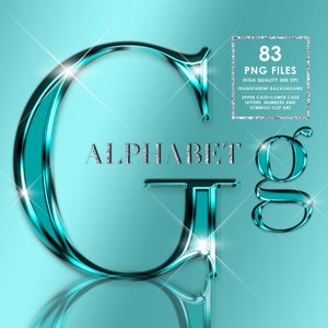 Teal Chrome Alphabet PNG Clip Art, Blue Chrome Letters Png, Glitter ...
