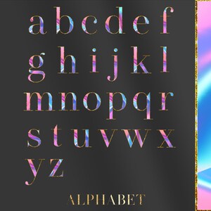Rainbow Glitter Alphabet Png Clip Art, Holographic Alphabet, Colorful ...
