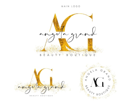 Gold Glitter Logo Design Branding Kit Initial Logo Party - Etsy