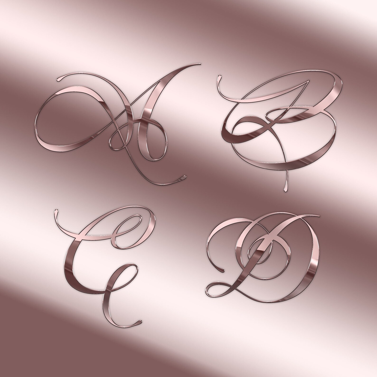 Chrome Cursive Alphabet Clipart, Rose Gold Alphabet PNG, Glitter, Foil ...
