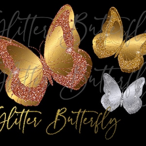 Glitter Gold Foil Butterfly Clipart, Gold Foil Design Elements, Rose ...