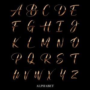 Gold Chrome Alphabet Clipart, Rose Gold Alphabet PNG, Metallic Letters ...