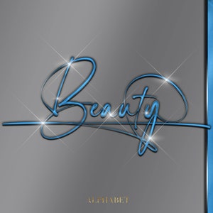 Glam Alphabet Clipart, Blue Chrome Alphabet PNG, Script Letters Png ...