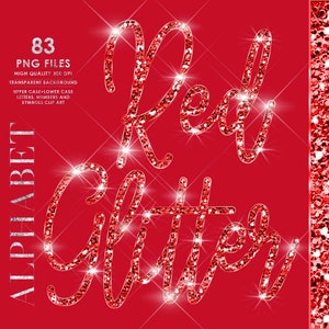 Red Script Doodle Alphabet Png Clip Art, Red Chunky Glitter Alphabet ...