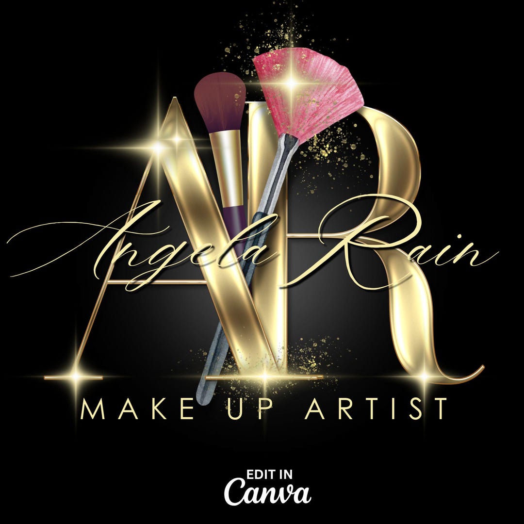 Beauty Salon Logo, Gold Makeup Brush Design (canva Editable DIY) - Etsy