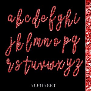 Red Script Doodle Alphabet Png Clip Art, Red Chunky Glitter Alphabet ...