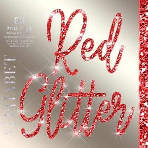 Red Script Doodle Alphabet Png Clip Art, Red Chunky Glitter Alphabet ...