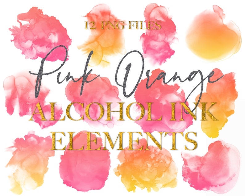 Pink & Orange Watercolor clipart Pink Alcohol Ink png | Etsy
