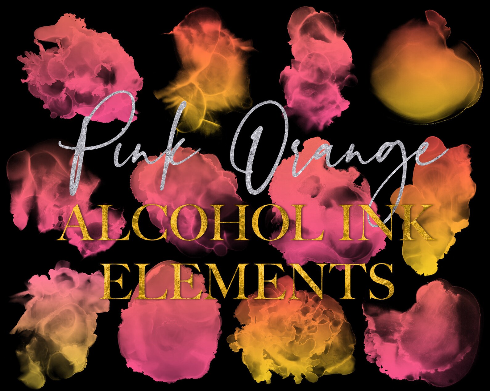 Pink & Orange Watercolor Clipart, Pink Alcohol Ink Png, Watercolour ...