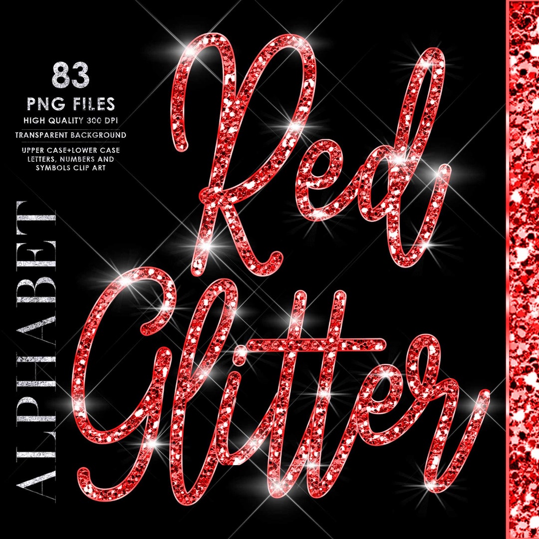 Red Script Doodle Alphabet Png Clip Art, Red Chunky Glitter Alphabet ...