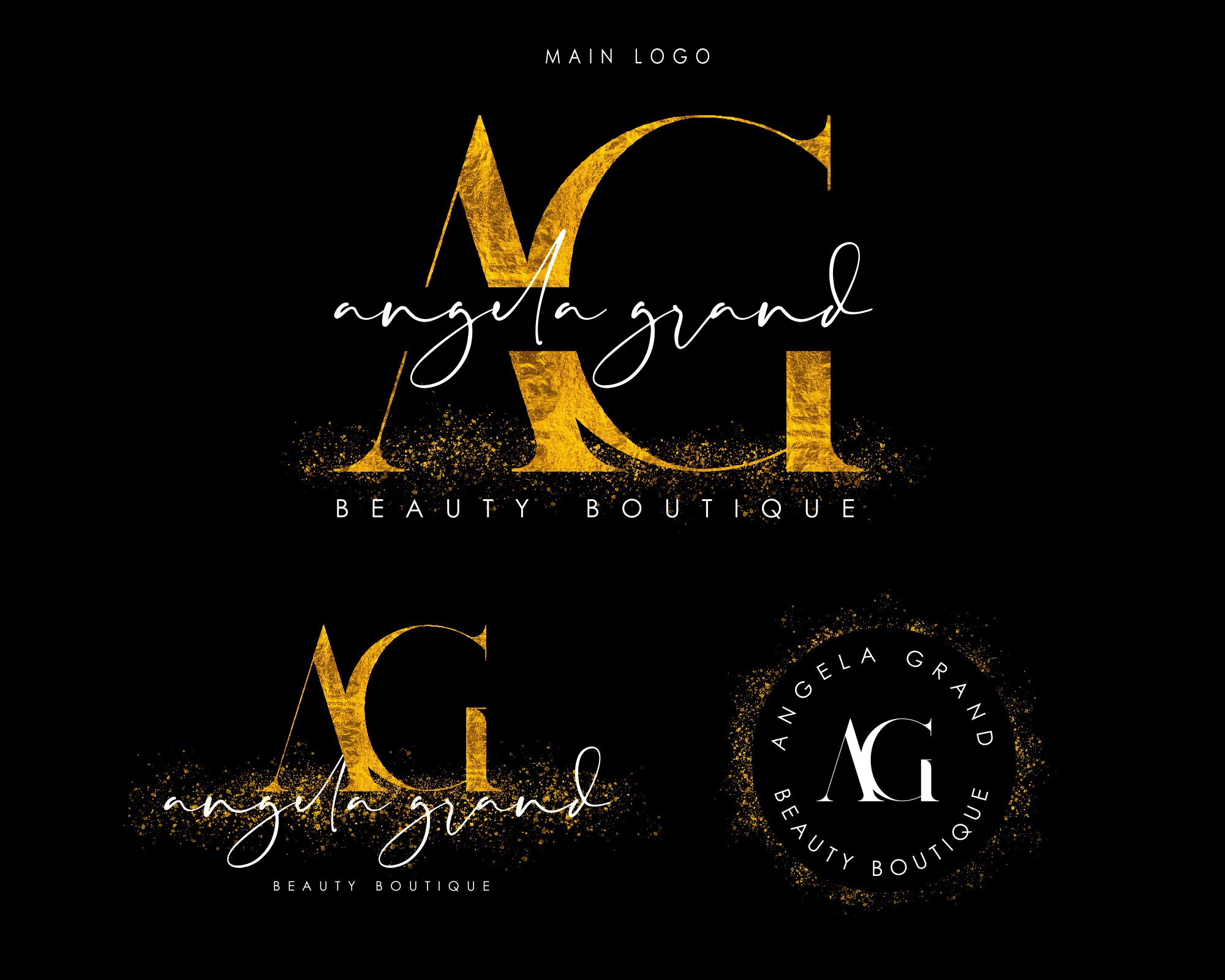 Gold glitter Logo Design Branding kit Initial logo Party | Etsy