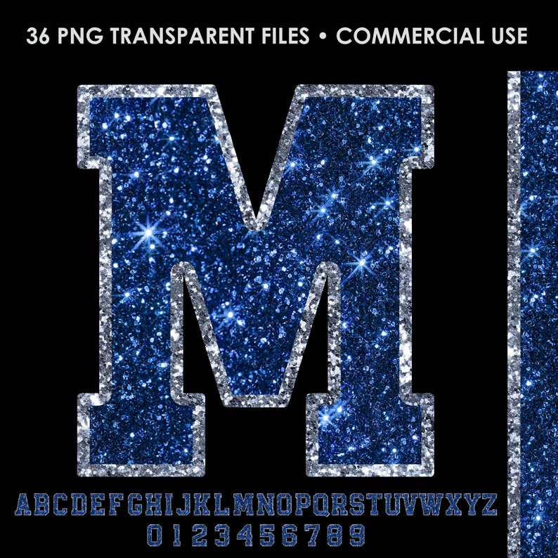 Glitter Sport Alphabet Png Clip Art, Blue and Black Glitter Alphabet ...
