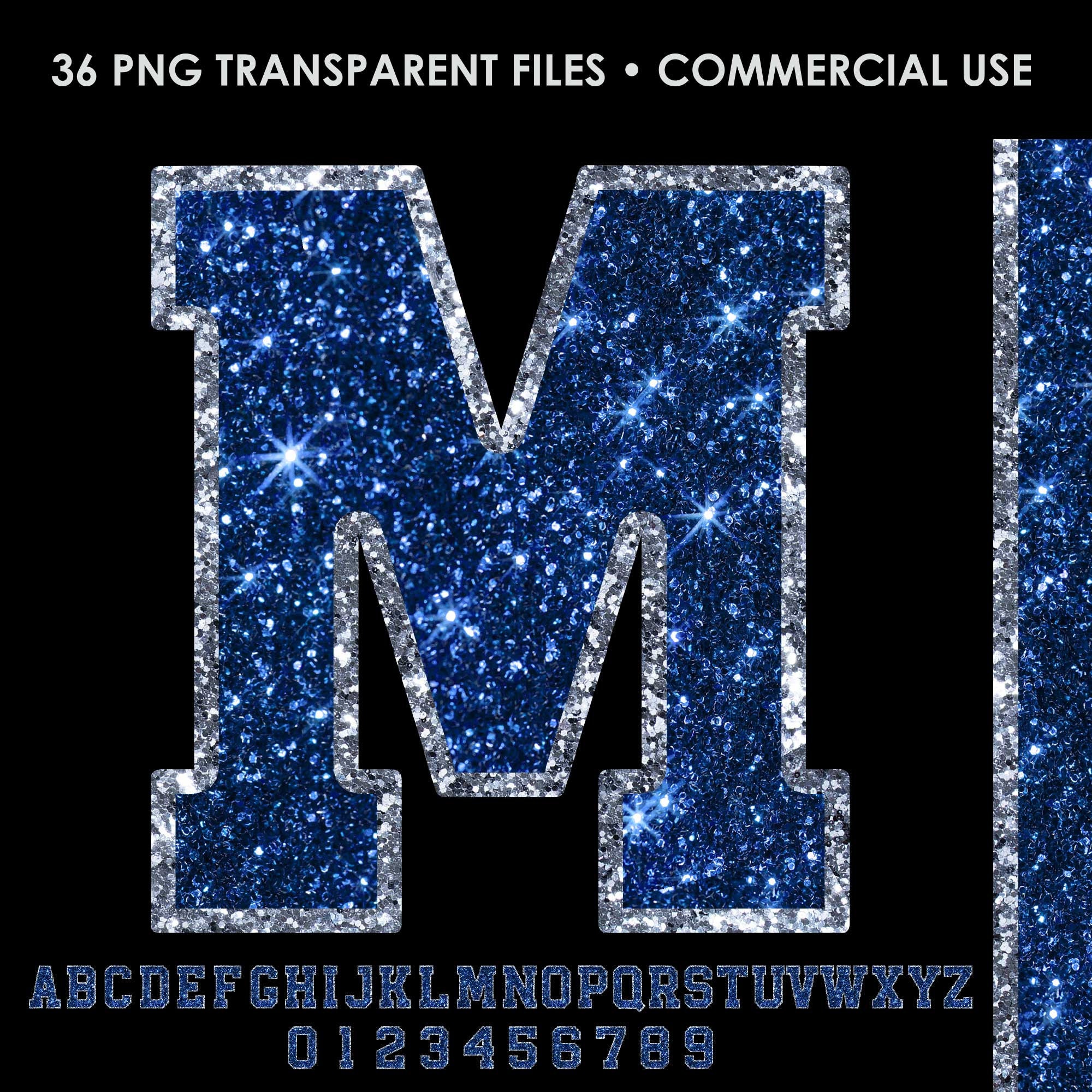 Glitter Sport Alphabet Png Clip Art, Blue and Black Glitter Alphabet ...