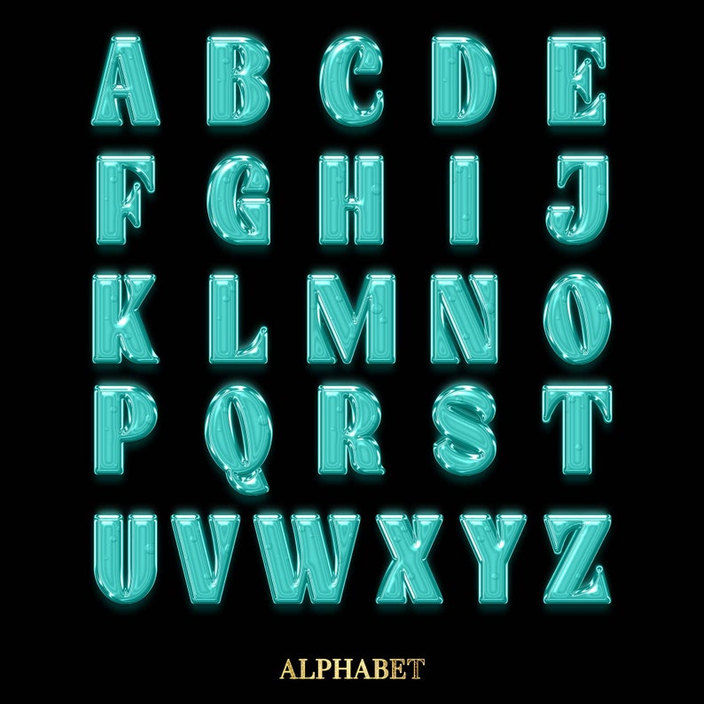 Turquoise Alphabet Png Clip Art, Blue Foil Alphabet Png, Glitter Chrome ...