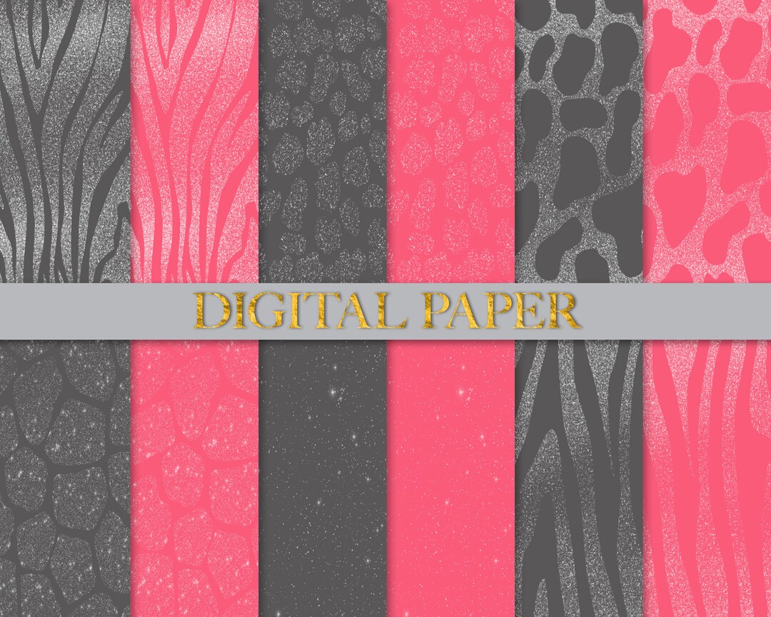 Glam Digital Paper Hot Pink and Gray 12x12 With Stars Animal - Etsy
