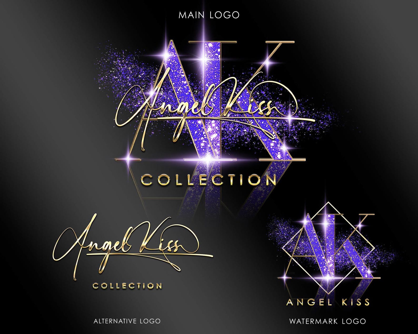 Beauty Logo, Glitter Purple and Gold Logo, Premade Logo Design, Brow ...