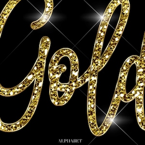 Script Doodle Alphabet Clip Art, Gold Chunky Glitter Alphabet, Gold ...