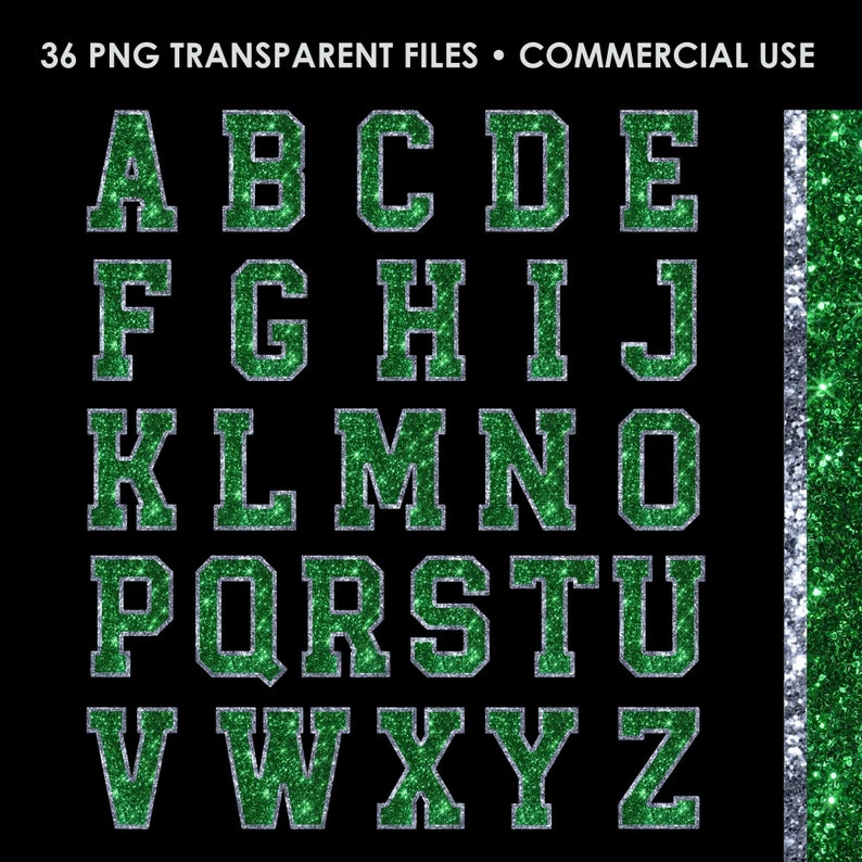 Glitter Sport Alphabet Png Clip Art, Green Glitter Letters Png ...