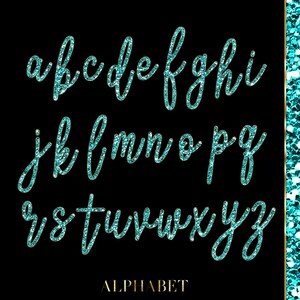 Teal Script Doodle Alphabet Png Clip Art, Blue Cursive Glitter Letters ...