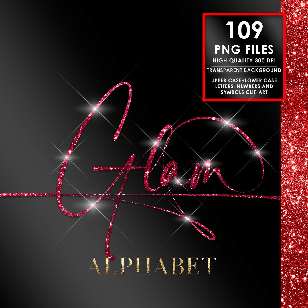 Glitter Alphabet Clipart, Red Alphabet PNG, Sparkling Letters, Cursive ...