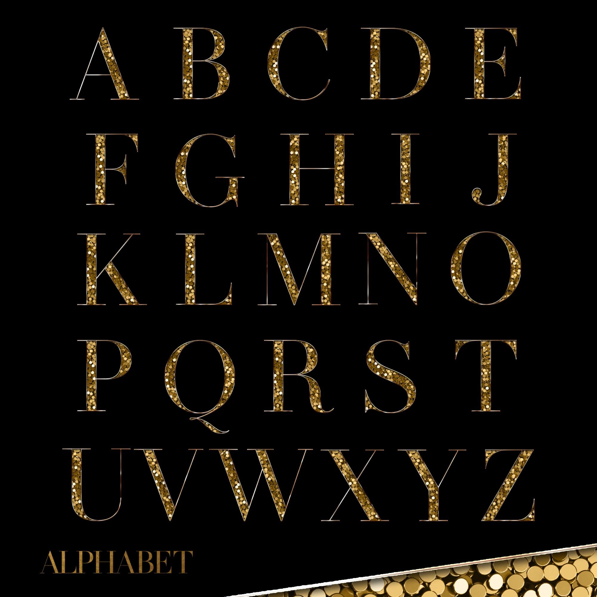 Glitter Gold Alphabet Clip Art, Luxury Letters, Glam Alphabet PNG, Gold ...