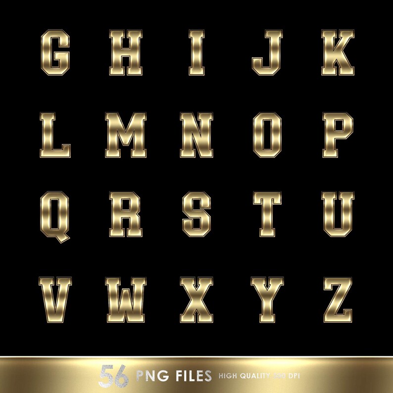 Varsity Alphabet Png, Gold Chrome Alphabet Clip Art, Gold Sport ...