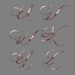 Chrome Cursive Alphabet Clipart, Rose Gold Alphabet PNG, Glitter, Foil ...