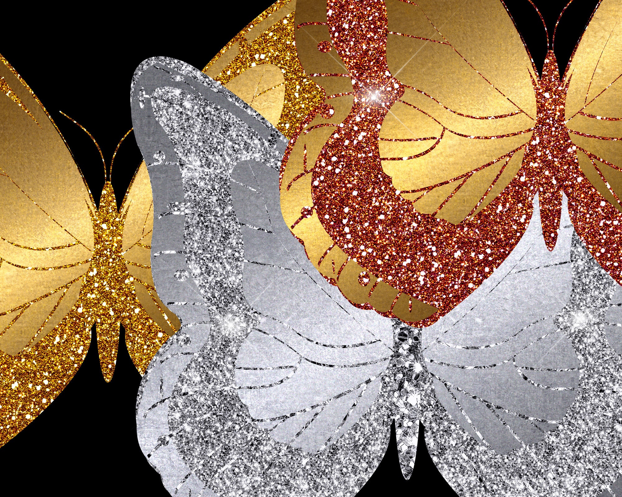 Glitter Gold Foil Butterfly Clipart Gold Foil Design - Etsy