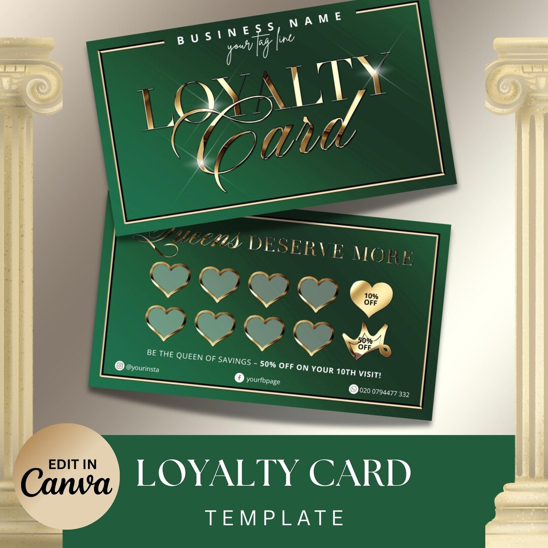Emerald Green Gold Loyalty Card Temp, Rewards Card, VIP Customer Card ...
