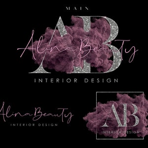 Watercolor Purple Glitter Logo, Beauty Logo. Brow Logo, Premade Logo ...